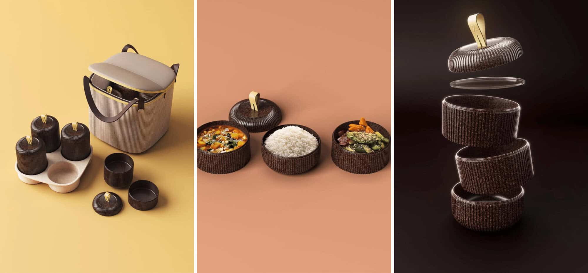 Reusable and recyclable takeaway containers made from cocoa bean shells ...